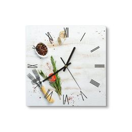 DEQORI Wanduhr 'Küchenkräuter und Gewürze' (Glas Glasuhr modern Wand Uhr Design Küchenuhr)
