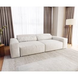 DeLife Big-Sofa Sirpio, XL Bouclé Creme-Weiß 270x130 cm mit Hocker