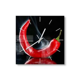 DEQORI Wanduhr 'Feurige Chilischote' (Glas Glasuhr modern Wand Uhr Design Küchenuhr)