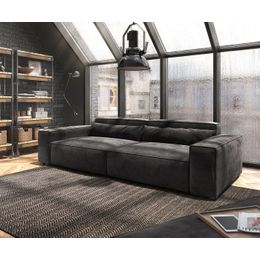 DeLife Big-Sofa Sirpio, XL Mikrofaser Schwarz 270x130 cm mit Hocker