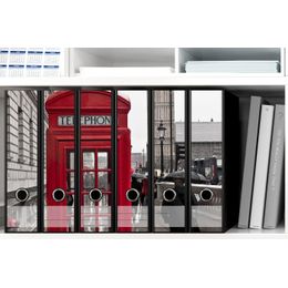 Wallario Etiketten Rote Telefonzelle in London England mit Big Ben