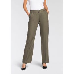 Leinenhose MAC "NORA" Gr. 34, Länge 32, grün (mud green) Damen Hosen Leinenhosen