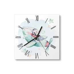 DEQORI Wanduhr 'Hase im Flieger' (Glas Glasuhr modern Wand Uhr Design Küchenuhr)