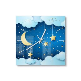 DEQORI Wanduhr 'Mond und Sterne Collage' (Glas Glasuhr modern Wand Uhr Design Küchenuhr)