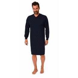 Normann Pyjama Herren langarm Nachthemd mit Bündchen in elegantem Minimalprint