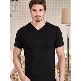 Berrak Collection Unterhemd Kurzarm V-Ausschnitt Herren Slimfit Jersey Business Shirt Schwarz