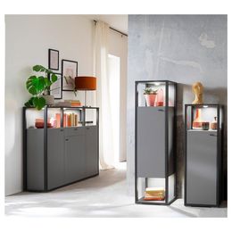 Lomadox Vitrine LAVAL-05 Highboards mit Beleuchtung in grau mit anthrazit