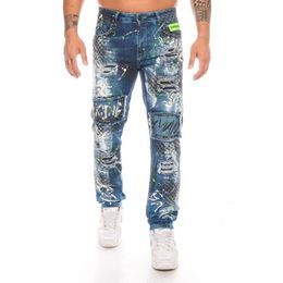 Cipo & Baxx Cipo & Baxx Slim-fit-Jeans Herren Jeans Hose mit ausgefallenem Graffiti Design Aufwendige Verarbeitung mit Nieten und neongrünen Details