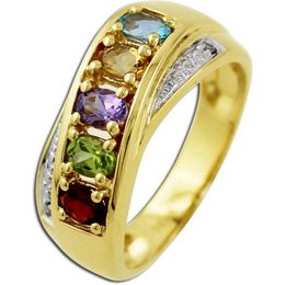 CH.ABRAMOWICZ Goldring Ring Gelbgold 585 bunten Edelsteine 2 weißen Diamanten 0