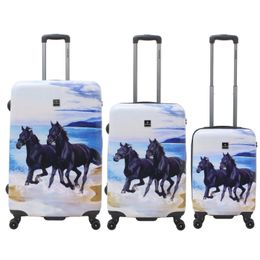 Saxoline® Koffer Blue Spinner 4 Rollen TSA Gr. S/M/L/SET Black Horses