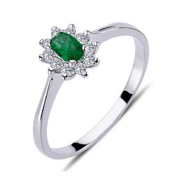 EinStein Diamant Diamantring Diamant Oval Smaragd Entourage Ring 14 Karat Weißgold