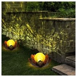 Globo LED Solar Lotus Blume Deko Lampe Kugel Crackle-Glas Außen Garten Strahler Blüte Terrassen Balkon Leuchte grün-gold