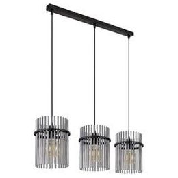 Globo Hängeleuchte Wohnzimmerlampe Pendellampe Esszimmerleuchte Deckenleuchte, Metall schwarz Glasstäbe rauchfarben, 3 Flammig E27, L 80 cm