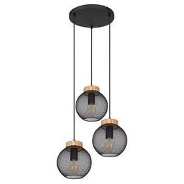 Globo Hängeleuchte Pendelleuchte Deckenlampe hängend Vintage schwarz Metall Industrial, 3 flammig, Holz braun, 3x E27 Fassungen, DxH 44x120cm