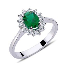 EinStein Diamant Diamantring Diamant Oval Smaragd Entourage Ring 14 Karat Weißgold