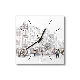 DEQORI Wanduhr 'Innenstadt-Szene' (Glas Glasuhr modern Wand Uhr Design Küchenuhr)