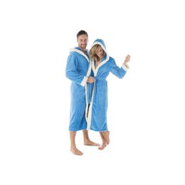 CelinaTex Bademantel Saunamantel Kapuze Fleece Fleece für Sie&Ihn Ohio L blau natur