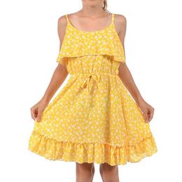 KMISSO Jerseykleid Mädchen Kleid Spaghettiträger und Volant (1-tlg) bequem zu tragen