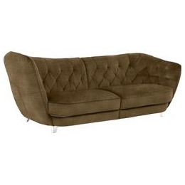 Big-Sofa LEONIQUE "Retro" Sofas Gr. B/H/T: 256cm x 85cm x 115cm, Chenille, Hohe Armlehne links, braun (bronzo)