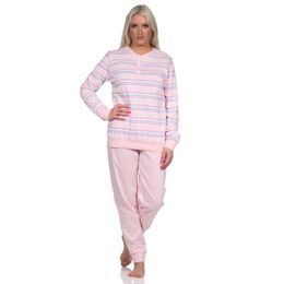 Normann Pyjama Damen Schlafanzug langarm Pyjama mit Bündchen in pastellfarbenen Look