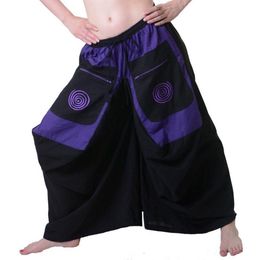 Kunst und Magie Yogahose Hippie Hosenrock + Spiralmuster-Stickerei