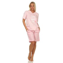 Normann Pyjama Damen kurzarm Pyjama Schlafanzug Shorty mit karierter Jersey Hose