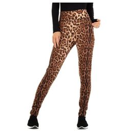 Ital-Design Leggings Damen Freizeit Animal Print Stretch Klassische Leggings in Braun