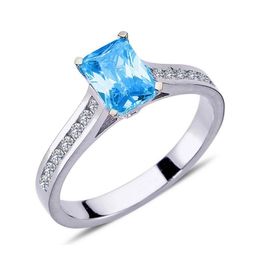 EinStein Diamant Diamantring Diamant Oktagon Blauer Topas Ring 14 Karat Weißgold