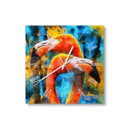 DEQORI Wanduhr 'Flamingos vor Farbenspiel' (Glas Glasuhr modern Wand Uhr Design Küchenuhr)