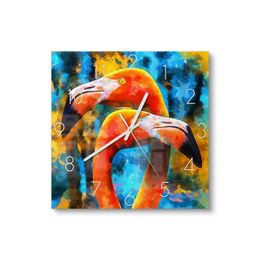 DEQORI Wanduhr 'Flamingos vor Farbenspiel' (Glas Glasuhr modern Wand Uhr Design Küchenuhr)