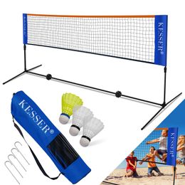 Kesser® Badmintonnetz, Tennisnetz 300cm 400cm 500 cm Federballnetz 3-Fach-Höhenverstellbar, Set bestehend aus Netz, 3x Federball, stabilem Eisen-Gestell, Transporttasche, Indoor & Outdoor