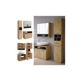 VICCO Badm&ouml;bel-Set Badezimmer-M&ouml;bel Bad-Schrank Beatrice Eiche Anthrazit modern Badezimmerschrank Waschtischunterschrank Spiegelschrank Hochschrank Schrankt&uuml;r Schrankfach