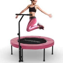 KINETIC SPORTS Fitness Trampolin Indoor Ø 102 cm Testbild Top Marke Garten extra leise und gelenkschonend inkl. Gummiseilfederung 4-fach höhenverstellbarer Haltegriff Max. belastbar 120 kg Ø 100 cm, Pink