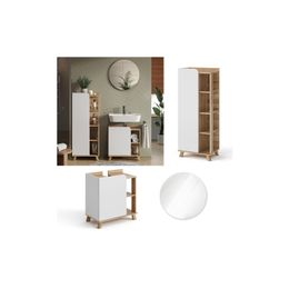 VICCO Badmöbel-Set Karen, Sonoma Weiß, moderne Badezimmerserie, 2 Farben, Waschtischunterschrank, Badspiegel, Midischrank