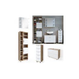VICCO Badm&ouml;bel Set ILIAS Wei&szlig; Eiche Spiegel Kommode Unterschrank Badschrank