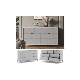 VICCO Sideboard Eliza 140 x 42 cm, Grau, Wohnzimmerschrank mit 7 Schubladen