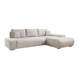 Juskys Sofa Iseo Rechts mit Schlaffunktion - Stoff Couch L Form für Wohnzimmer - Beige