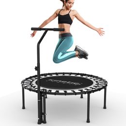 KINETIC SPORTS Fitness Trampolin Indoor Ø 102 cm Testbild Top Marke Garten extra leise und gelenkschonend inkl. Gummiseilfederung 4-fach höhenverstellbarer Haltegriff Max. belastbar 120 kg Ø 100 cm