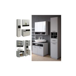 VICCO Badm&ouml;bel-Set Badezimmer-M&ouml;bel Bad-Schrank Beatrice Grau Anthrazit modern Badezimmerschrank Waschtischunterschrank Spiegelschrank Hochschrank Schrankt&uuml;r Schrankfach