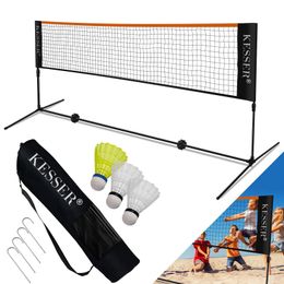 Kesser® Badmintonnetz, Tennisnetz 300cm 400cm 500 cm Federballnetz 3-Fach-Höhenverstellbar, Set bestehend aus Netz, 3x Federball, stabilem Eisen-Gestell, Transporttasche, Indoor & Outdoor