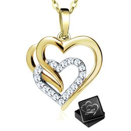 Limana Herzkette Halskette für Damen echt 925 Silber Kette mit Herz Anhänger gold