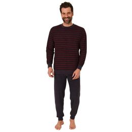 Trend by Normann Pyjama Herren langarm Frottee Schlafanzug mit Bündchen