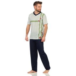 EloModa Pyjama Herren Sommer Pyjama Lange Schlafhose V- T-shirt; M L XL 2XL (2 tlg)