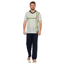 EloModa Pyjama Herren Sommer Pyjama Lange Schlafhose V- T-shirt; M L XL 2XL (2 tlg)