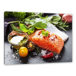 Pixxprint Leinwandbild Frische Seelachsfilet