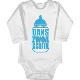 Shirtracer Shirtbody Babyflasche Oans Zwoa Gsuffa blau Mode für Oktoberfest Baby Outfit