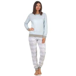 Normann Pyjama Damen Schlafanzug mit Renntiermotiv langarm mit Weihnachtsmotiv