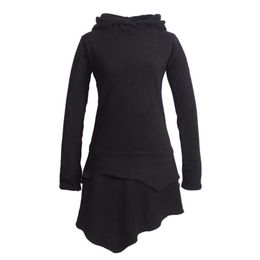 Vishes Midikleid Asymmetrisches Kapuzen-Kleid aus Recycling-Fleece Hippie