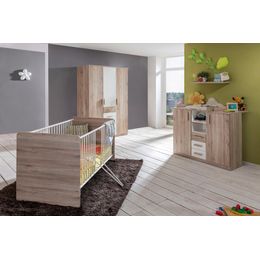 Babyzimmer-Komplettset wimex "Bergamo" Schlafzimmermöbel-Sets Gr. B/H: 70 cm x 140 cm, weiß (san remo eiche nb, alpinweiß) Baby Komplett-Babybetten Bett + Wickelkommode 3 trg. Schrank