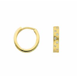 Adelia´s Paar Ohrhänger ADELIA´S "1 585 Gold Ohrringe / Creolen mit Zirkonia Ø 12,8 mm" Gr. Damen, Gelbgold 585, goldfarben (gold) Damen Ohrhänger